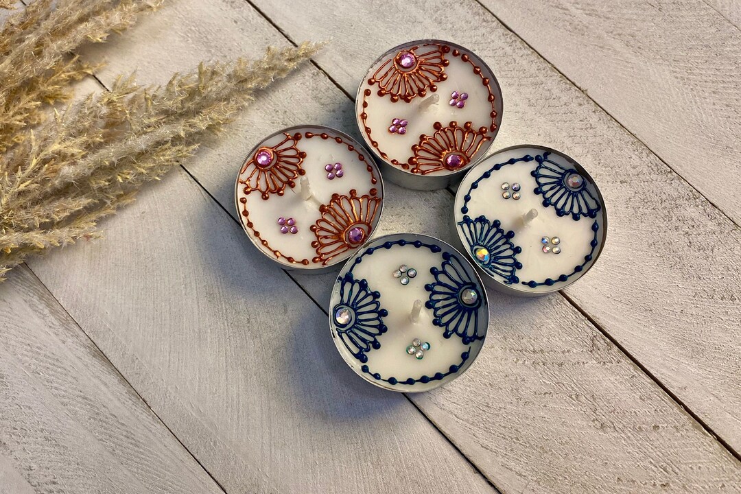 Henna Tea Light//hand Painted//wedding Tea Light//candle Set//wedding ...