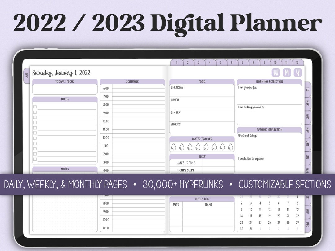 2022 & 2023 Digital Planner Purple Mid-year Dated and - Etsy