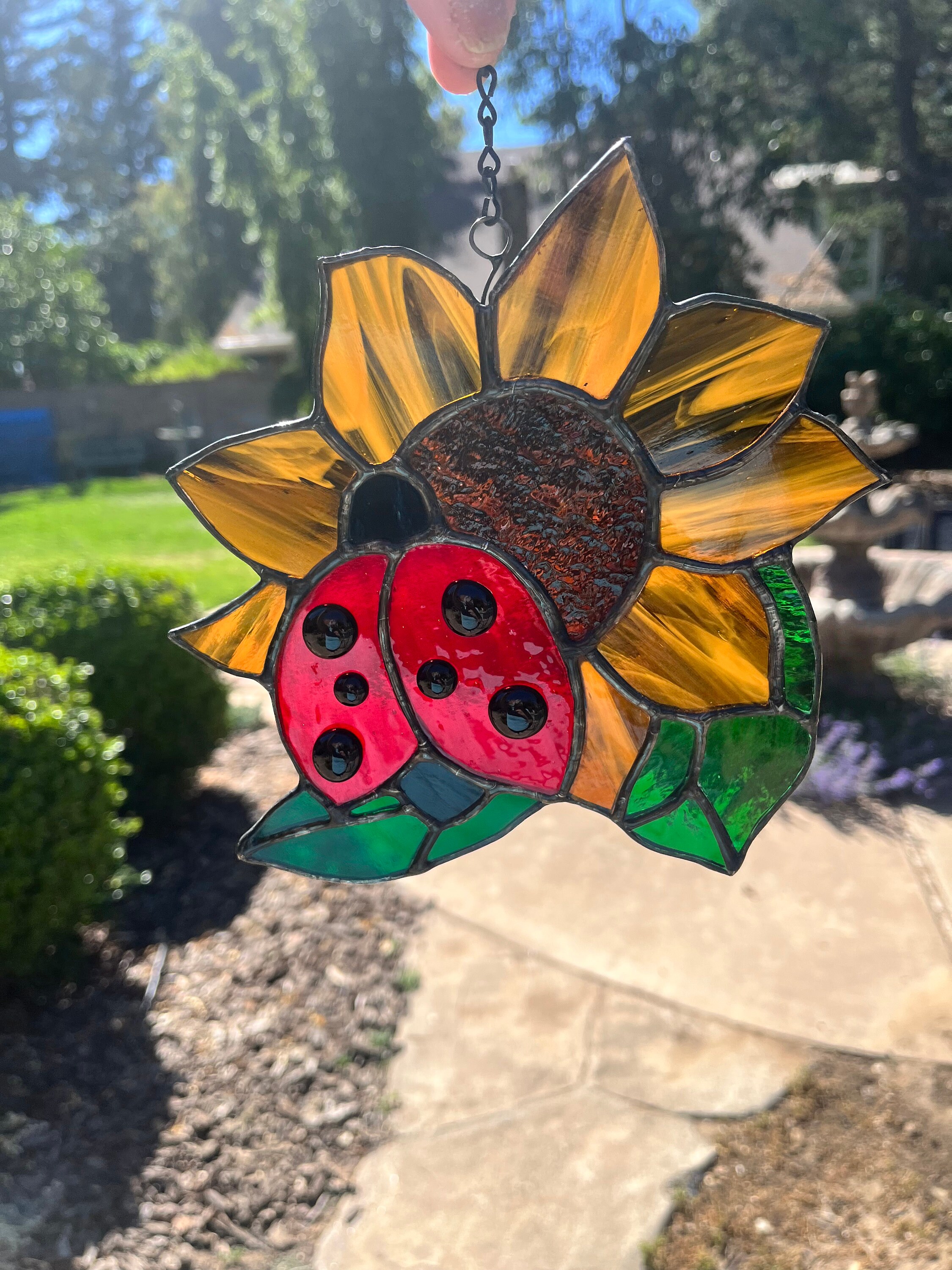 Handmade Fused Glass and Stained Glass Ladybug on a Flower - Etsy