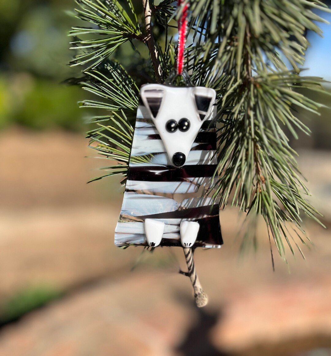 Handmade Fused Glass Black and White Dog Ornament 3.75 Inches Tall - Etsy