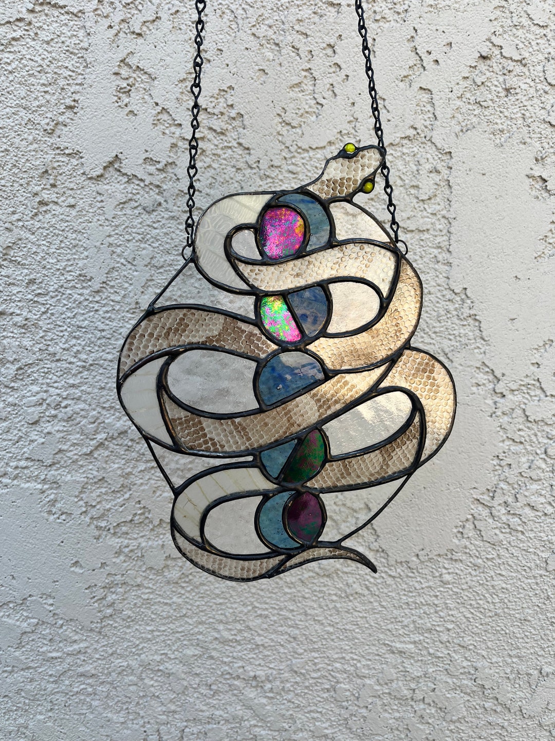 Handmade Stained Glass Snake With Moon Cycles Made With Real Snake Shed ...