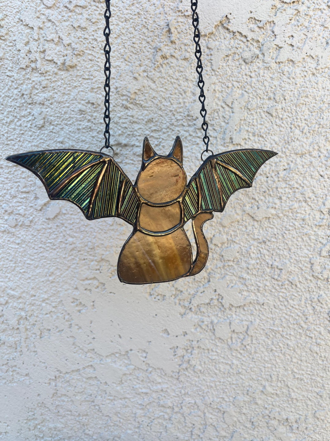 Handmade Stained Glass Tabby Cat Bat With Irridescent Bat Wings - Etsy