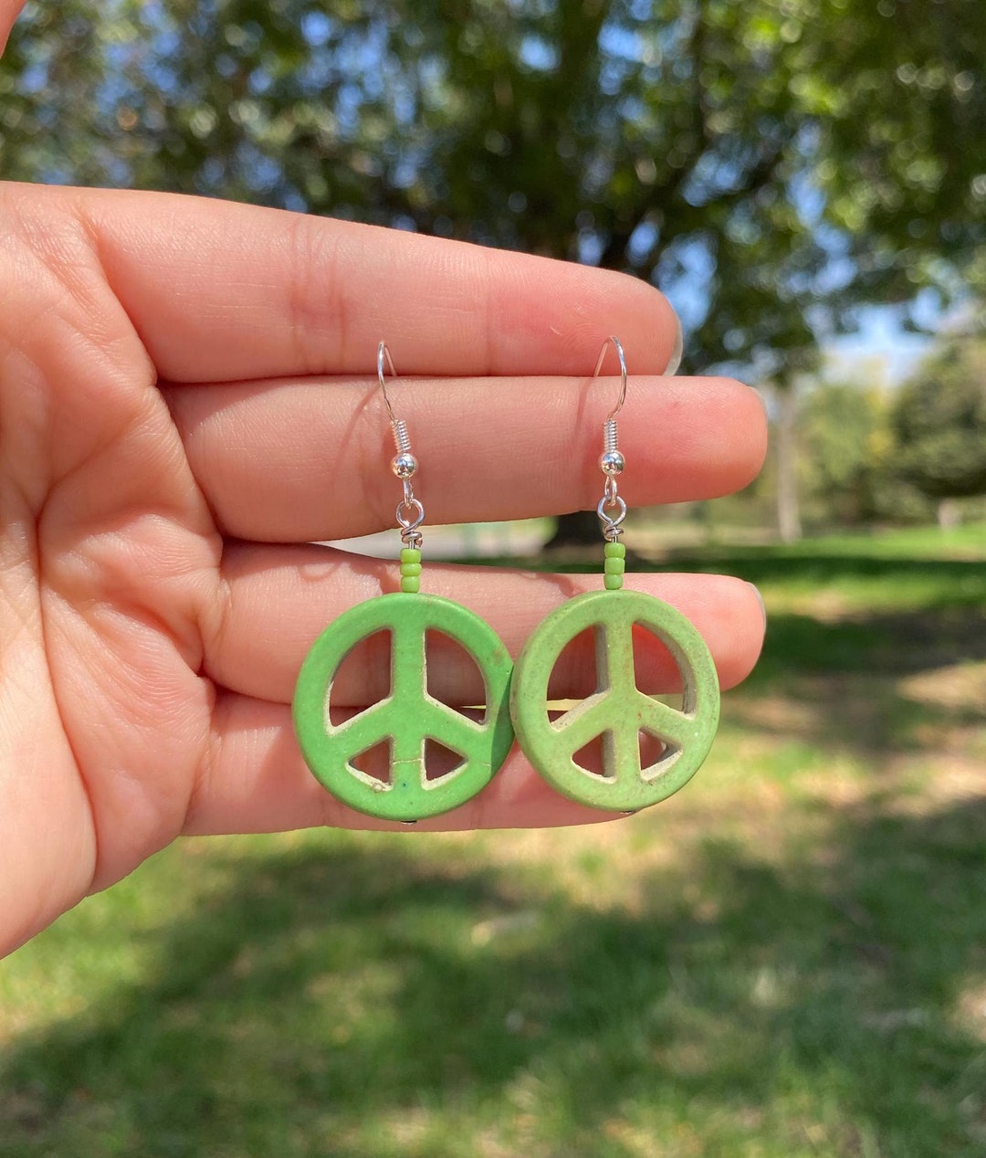 Green Peace Sign Earrings | Hippie Symbol Jewelry - Etsy