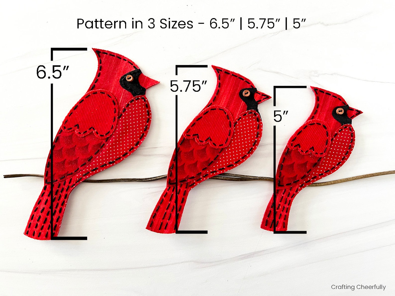 Cardinal Bird Pattern, Felt and Fabric Embroidered Ornament, Digital ...