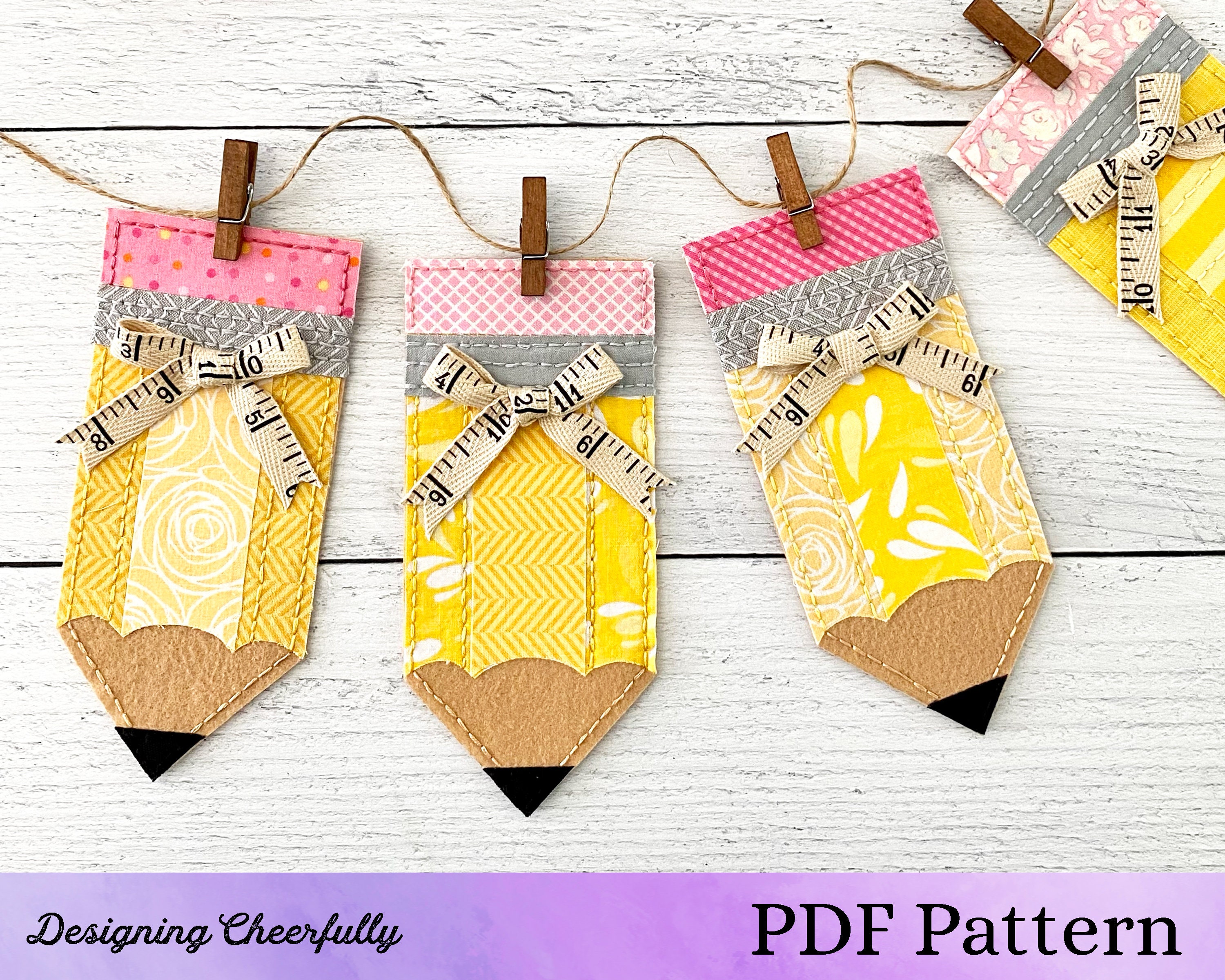 Pencil Pattern, Felt and Fabric Embroidered Pencil Ornament and Banner ...