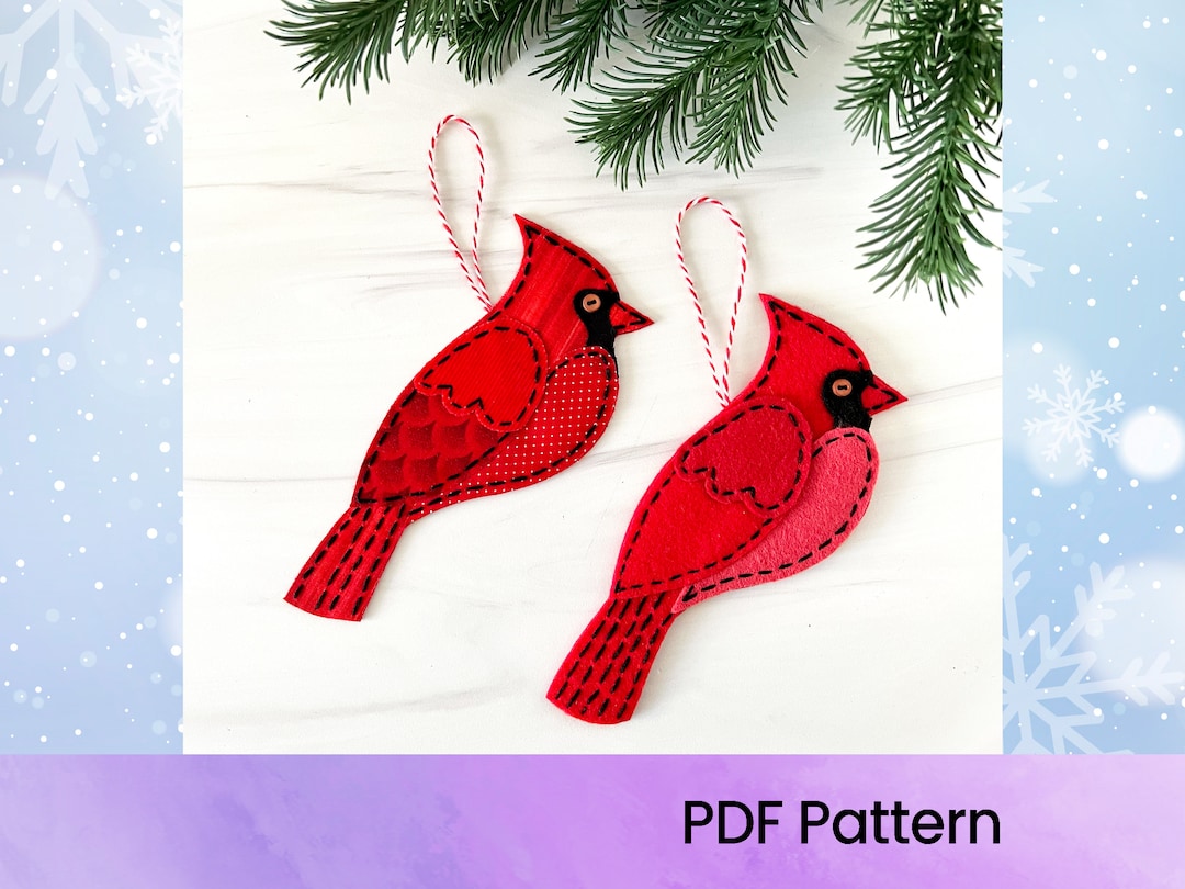 Cardinal Bird Pattern, Felt and Fabric Embroidered Ornament, Digital ...