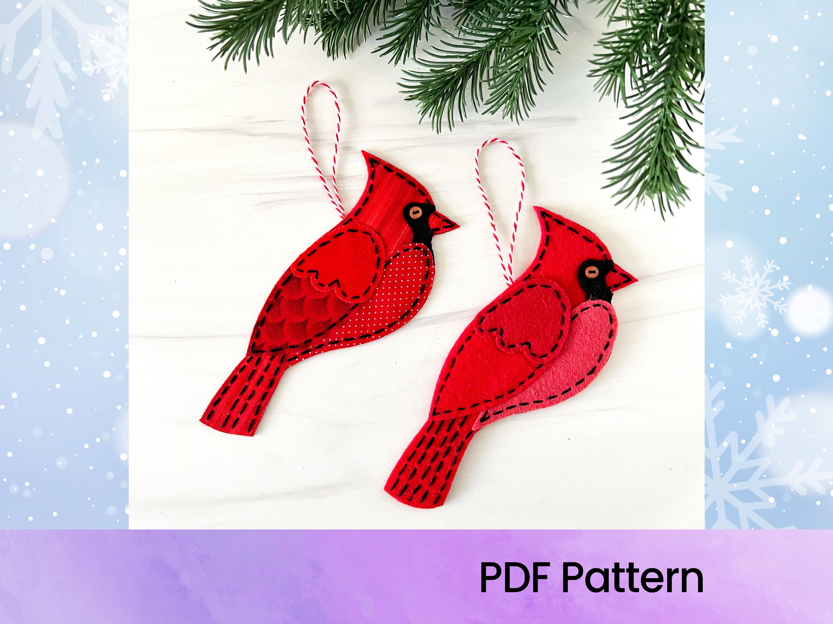 Cardinal Bird Pattern, Felt and Fabric Embroidered Ornament, Digital ...