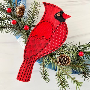 Cardinal Bird Pattern, Felt and Fabric Embroidered Ornament, Digital ...