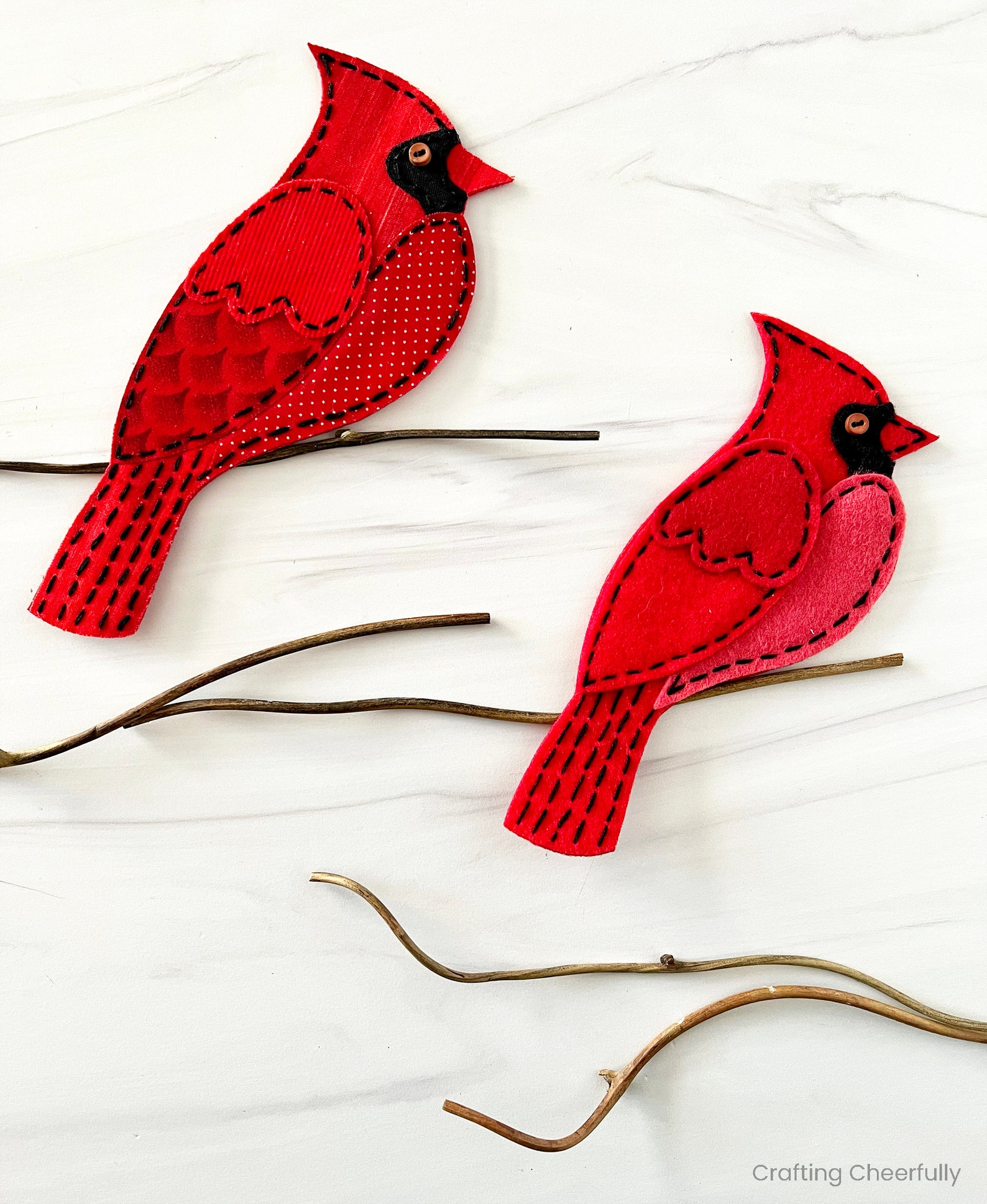 Cardinal Bird Pattern, Felt and Fabric Embroidered Ornament, Digital ...