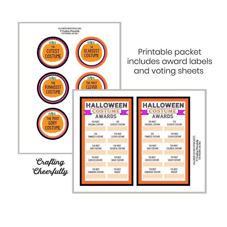 Halloween Costume DIY Award Ribbons and Voting Sheets | Instant Digital ...