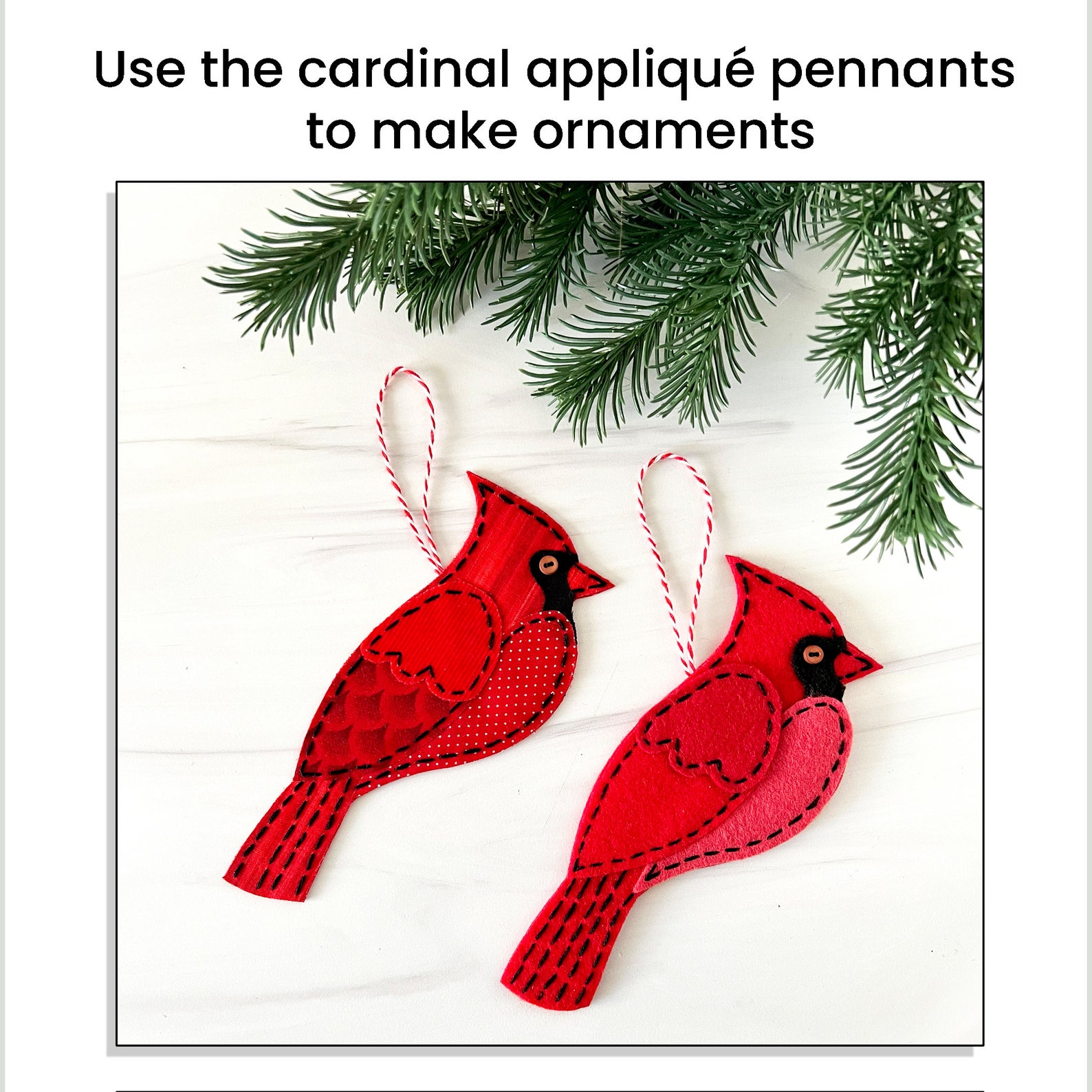 Cardinal Bird Pattern, Felt and Fabric Embroidered Ornament, Digital ...