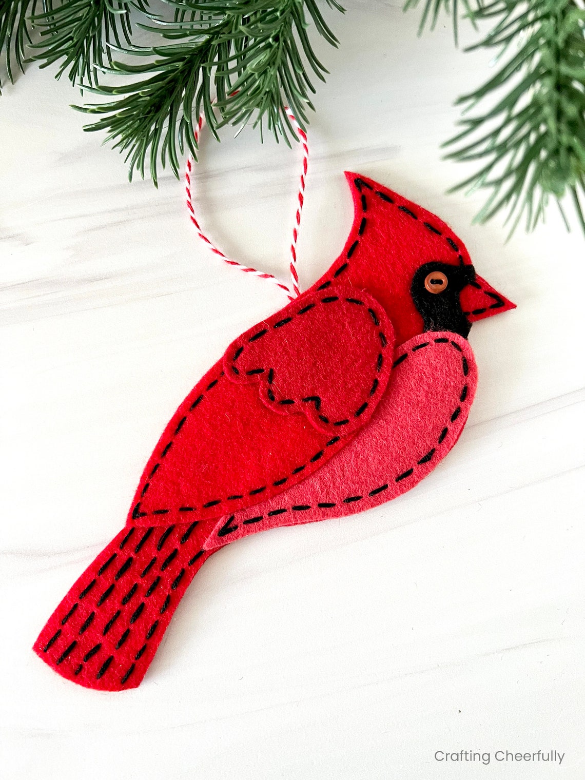 Cardinal Bird Pattern, Felt and Fabric Embroidered Ornament, Digital ...