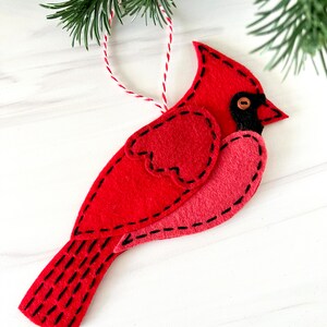 Cardinal Bird Pattern, Felt and Fabric Embroidered Ornament, Digital ...