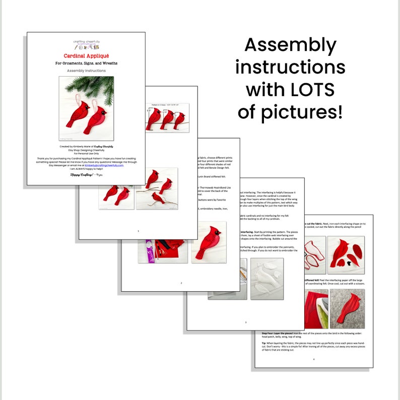 Cardinal Bird Pattern, Felt and Fabric Embroidered Ornament, Digital ...