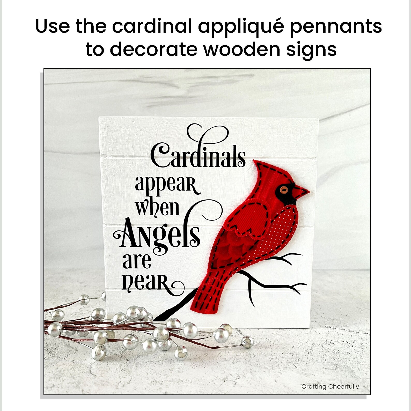 Cardinal Bird Pattern, Felt and Fabric Embroidered Ornament, Digital ...