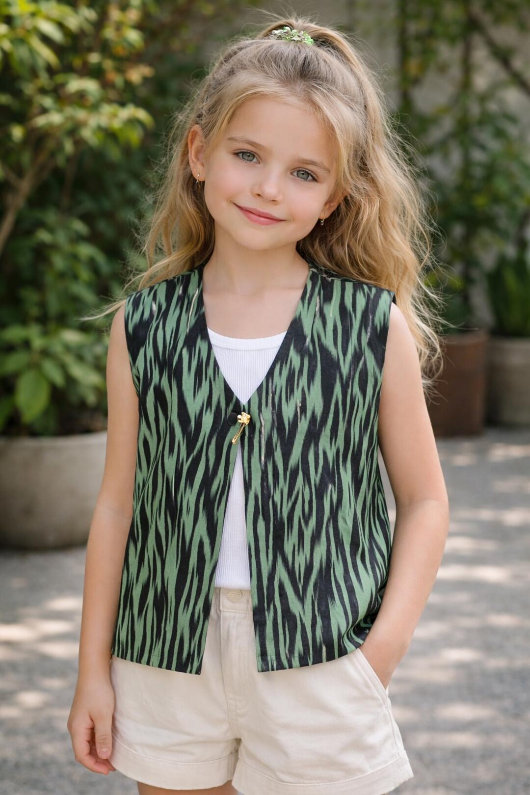 Ikat Style Vest for Girls – Lightweight Polyester, Lined, Pin Included ...
