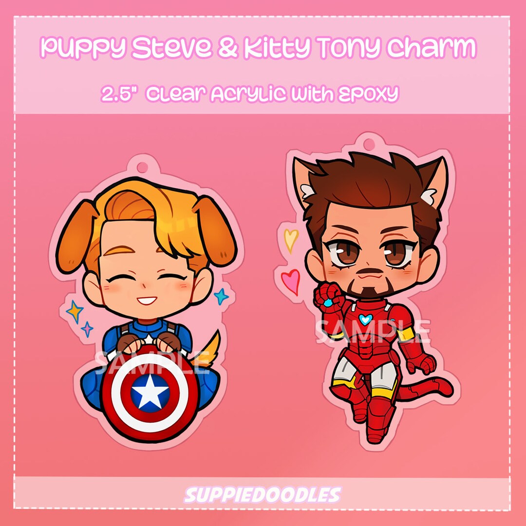 Marvel MCU Puppy Steve & Kitty Tony 2.5 Acrylic Charms - Etsy