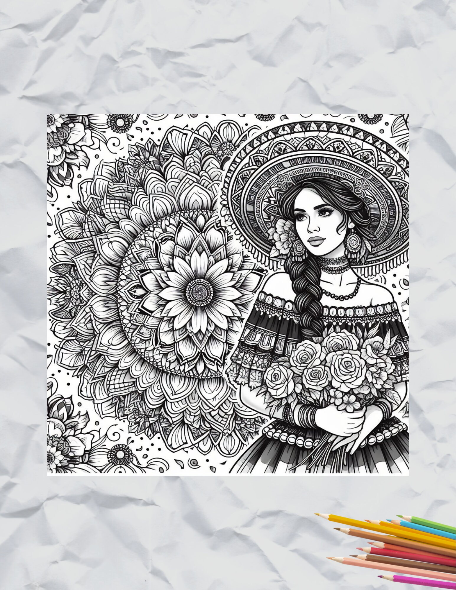 Adult/kid Printable Mexican Inspired Coloring Pages. Mexican Art, - Etsy