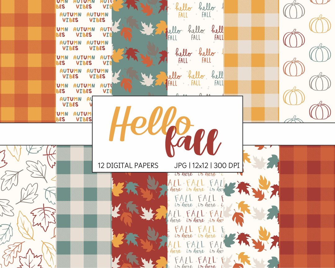 Hello Fall Printable Papers Digital Paper, Scrapbook Paper, Instant ...