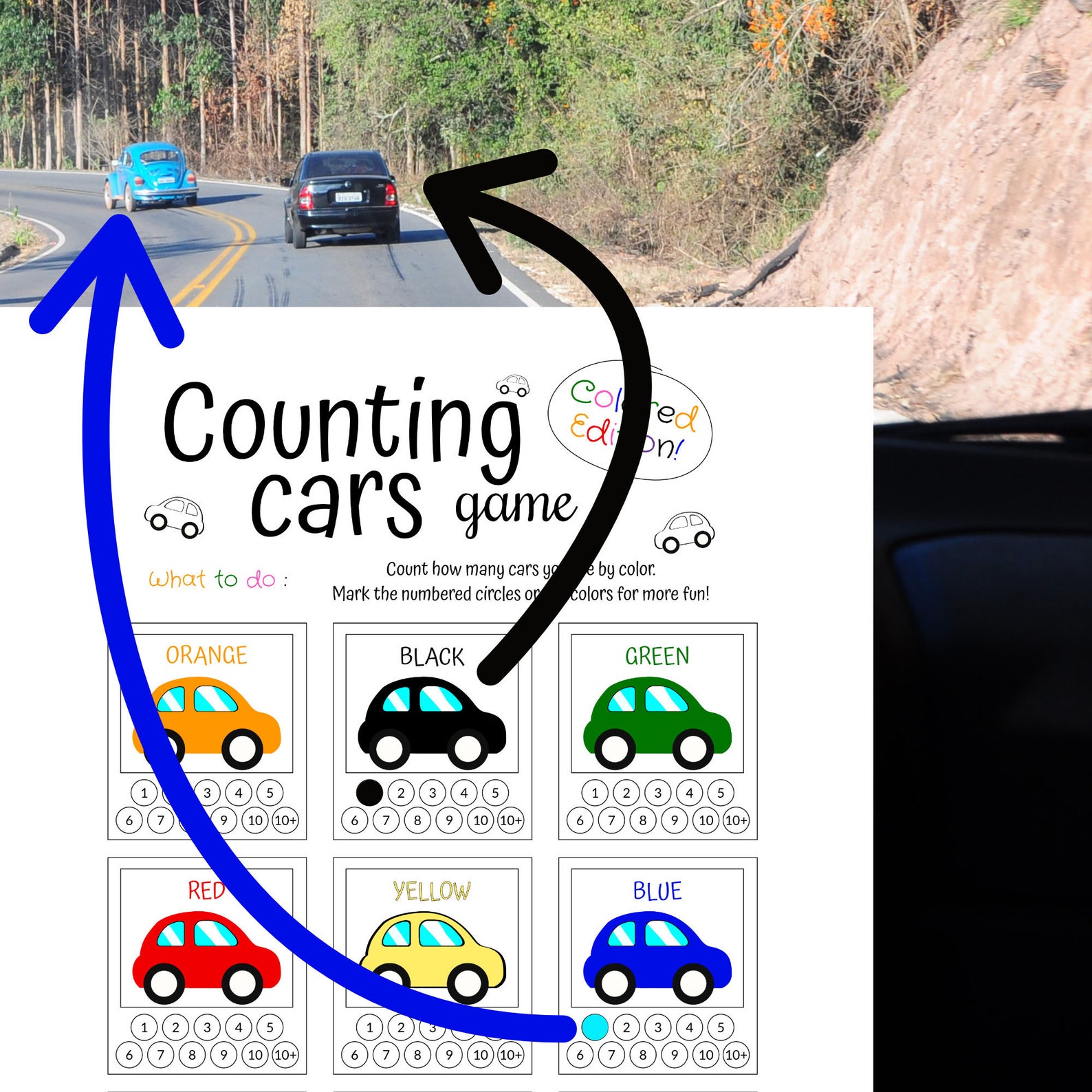Counting Cars Game Printable, Road Trip Game, Color Cars, Count How ...