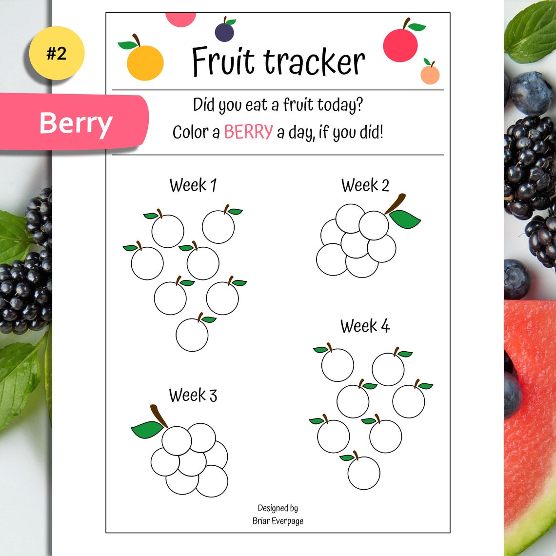 Printable Fruit Tracker, Healthy Food Tracker, Coloring Pages for ...
