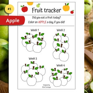 Printable Fruit Tracker, Healthy Food Tracker, Coloring Pages for ...
