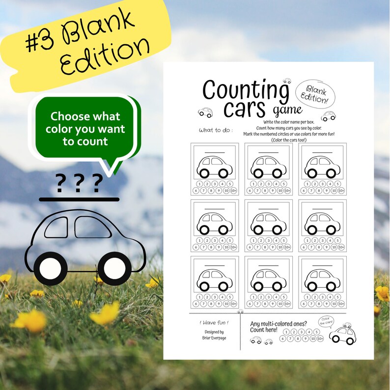 Counting Cars Game Printable, Road Trip Game, Color Cars, Count How ...