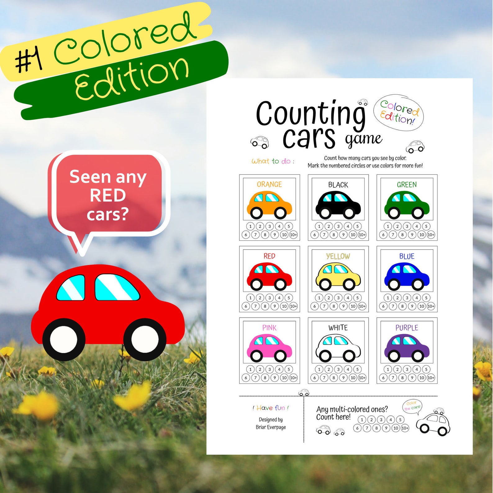 Counting Cars Game Printable, Road Trip Game, Color Cars, Count How ...