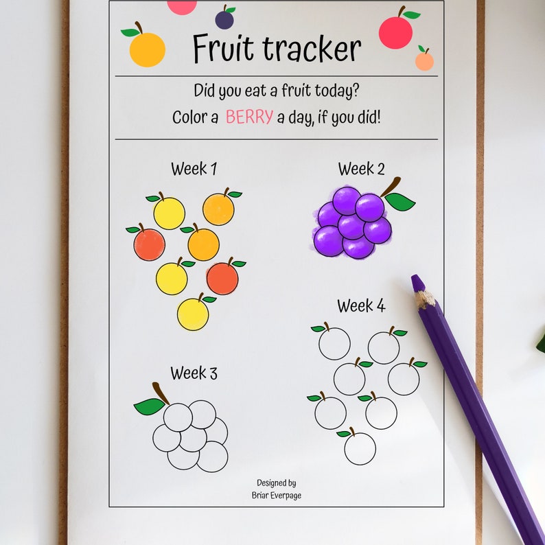Printable Fruit Tracker, Healthy Food Tracker, Coloring Pages for ...