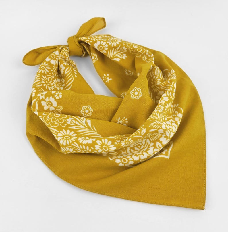 Golden Yellow Floral Sunny Cotton Bandanas Botanical Head Wraps Scarf ...