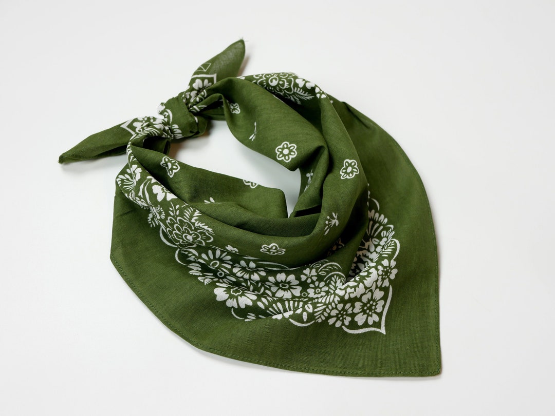 Olive Green White Floral 100% Cotton Bandanas Botanical Head - Etsy
