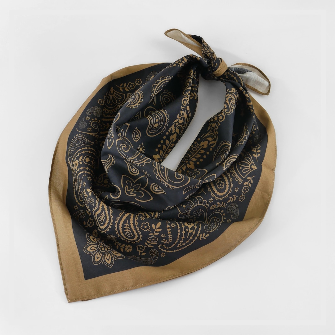 Brown Black Paisley Floral Bandana Originally Designed Earthy Tone Head ...