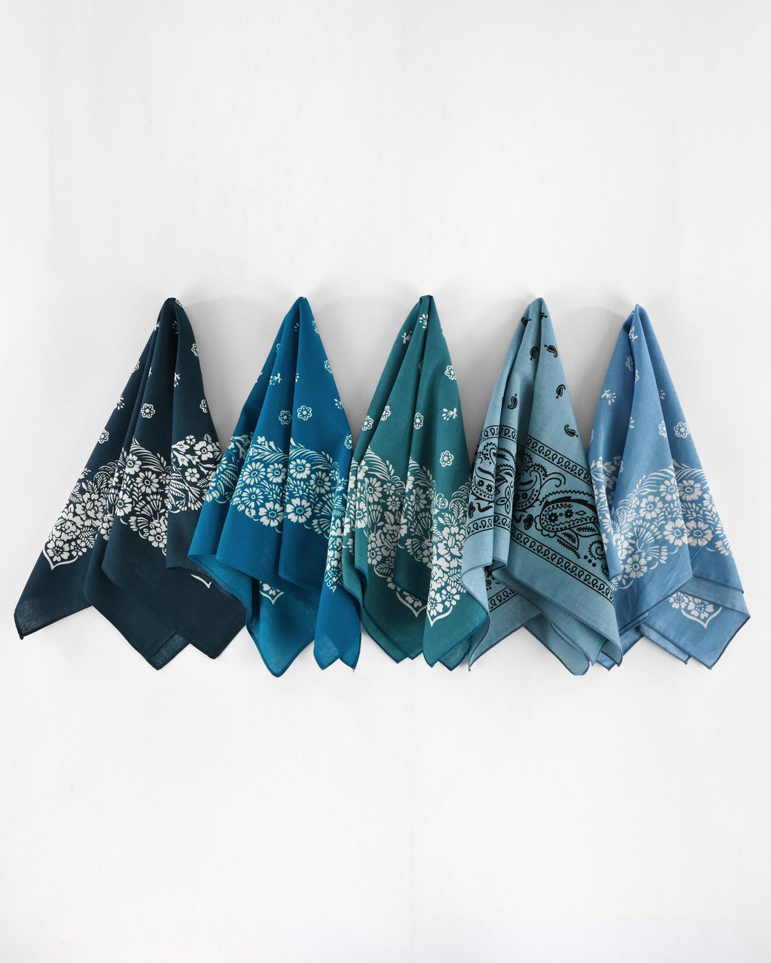 Ocean Blue Floral Bandanas Botanical 100% Cotton Head Wraps Scarf ...