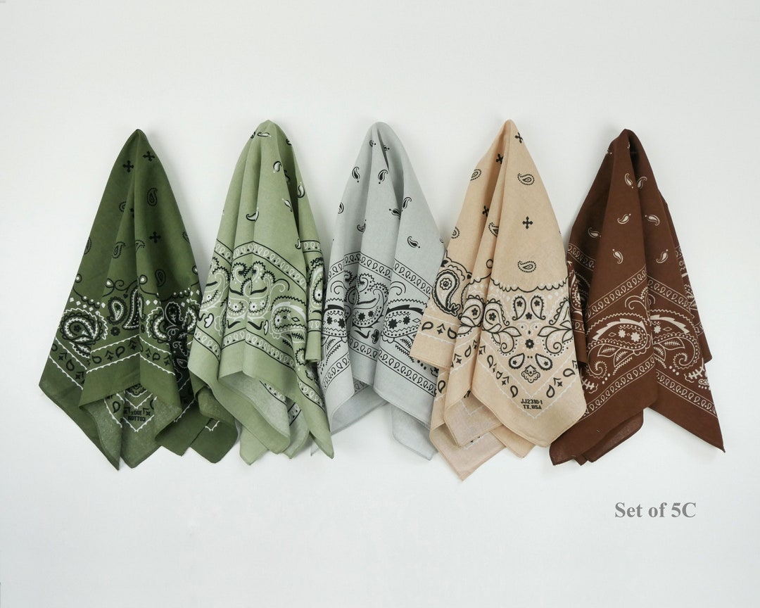 Green Brown Earthy Tone Unisex Bandanas 100% Cotton Botanical Head ...