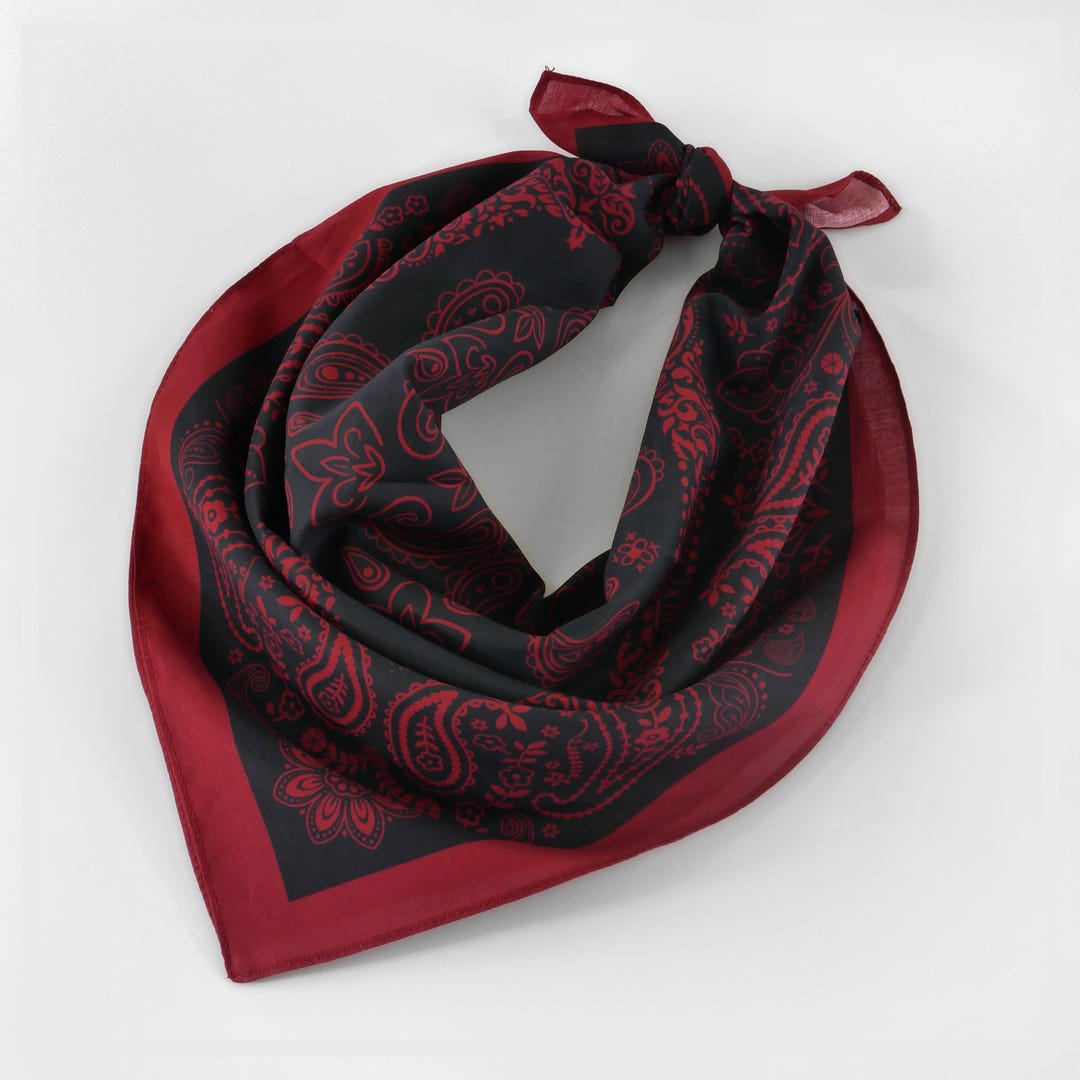Red Black Gothic Paisley Floral Bandana Originally Designed Earthy Tone ...