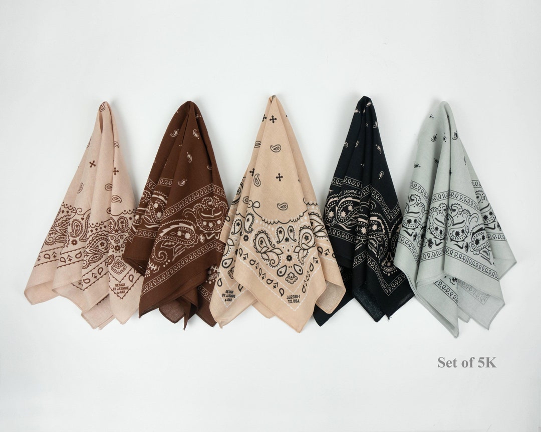 Brown Beige Gray Earthy Unisex Bandanas 100% Cotton Head Wraps Paisley ...