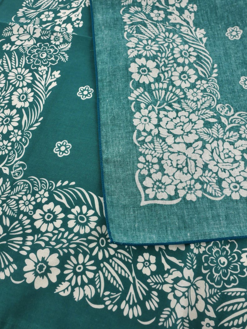 Ocean Blue Floral Bandanas Botanical 100% Cotton Head Wraps Scarf ...