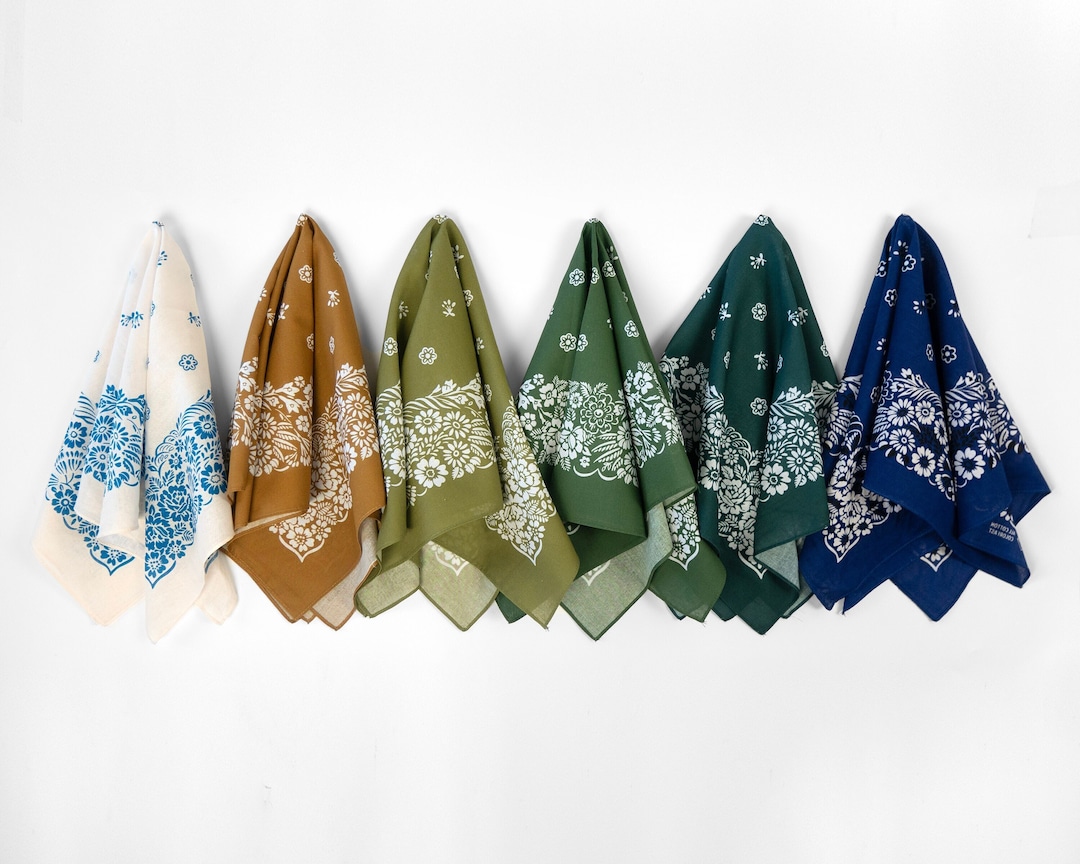 Green Paisley 100% Cotton Bandanas Botanical Head Wraps Scarf Floral ...