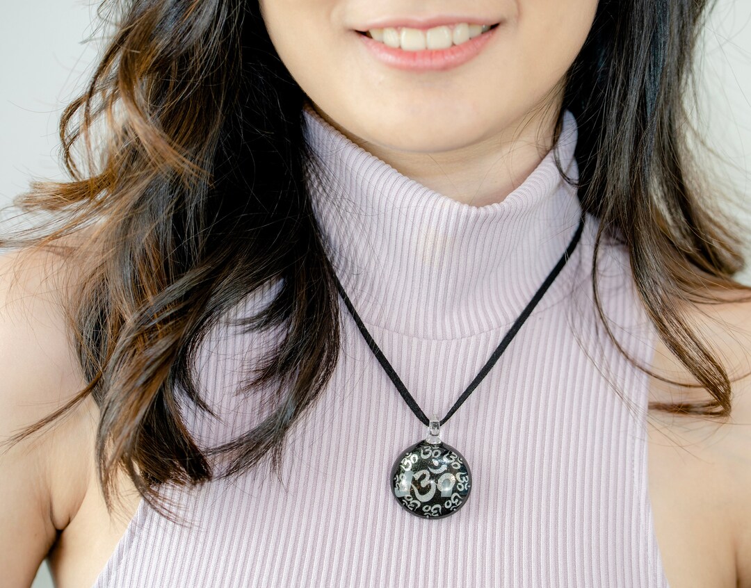Ohm Aum Symbol Mandala Design Round Pendant Necklace Blown Glass Art ...