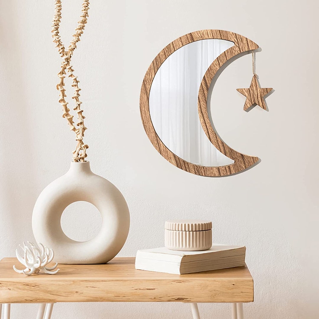 Bohemian Crescent Moon and Star Mirror Wood Frame Mirror for Nursery ...