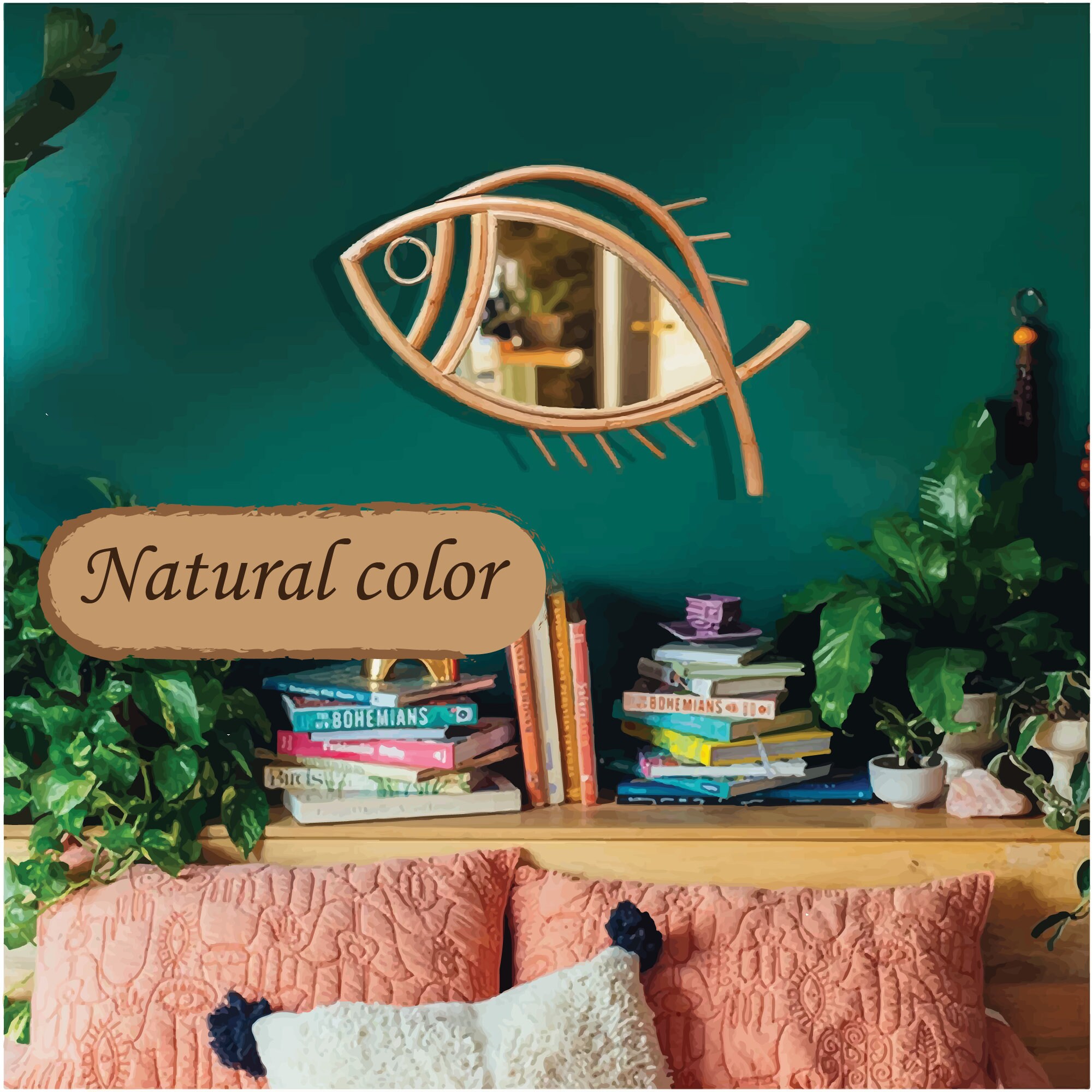 Rattan Fish-shaped Mirror Assembly Large Rustic Wooden Frame - Etsy