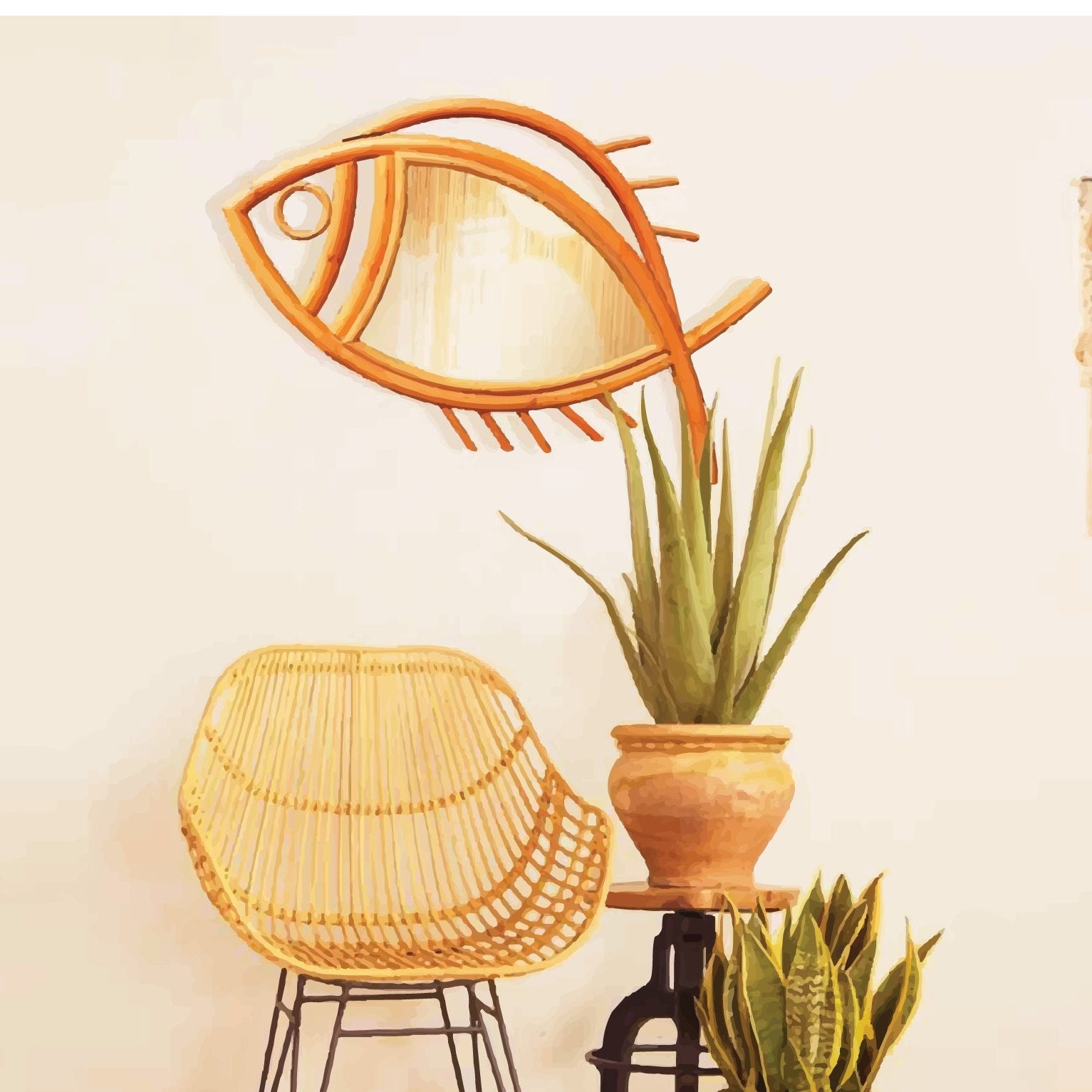 Rattan Fish-shaped Mirror Assembly Large Rustic Wooden Frame - Etsy