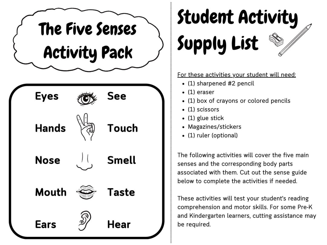 The Five Senses (activity Packet) - Etsy