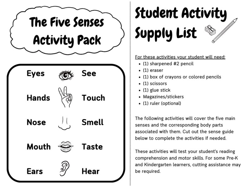 The Five Senses (activity Packet) - Etsy