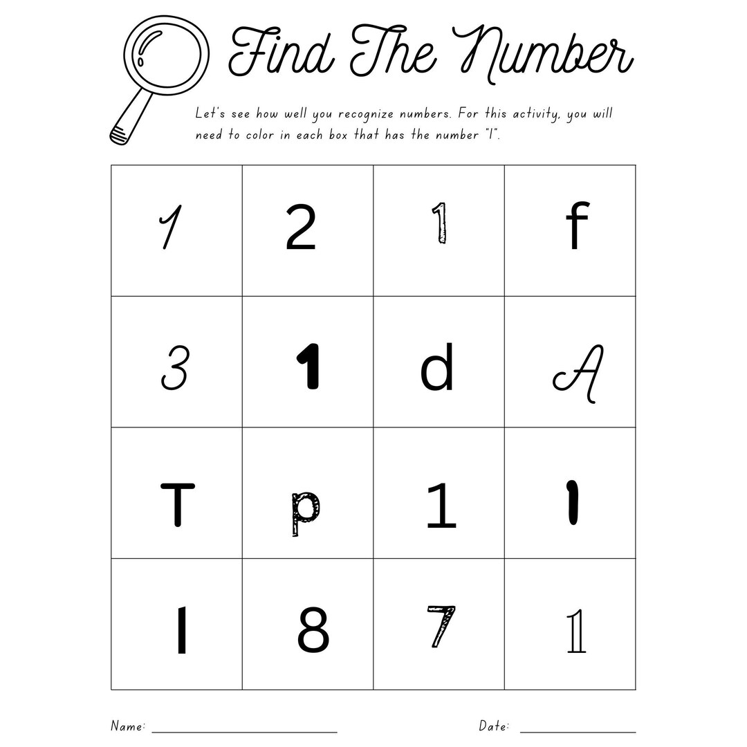 Find the Number (worksheet Activity) - Etsy