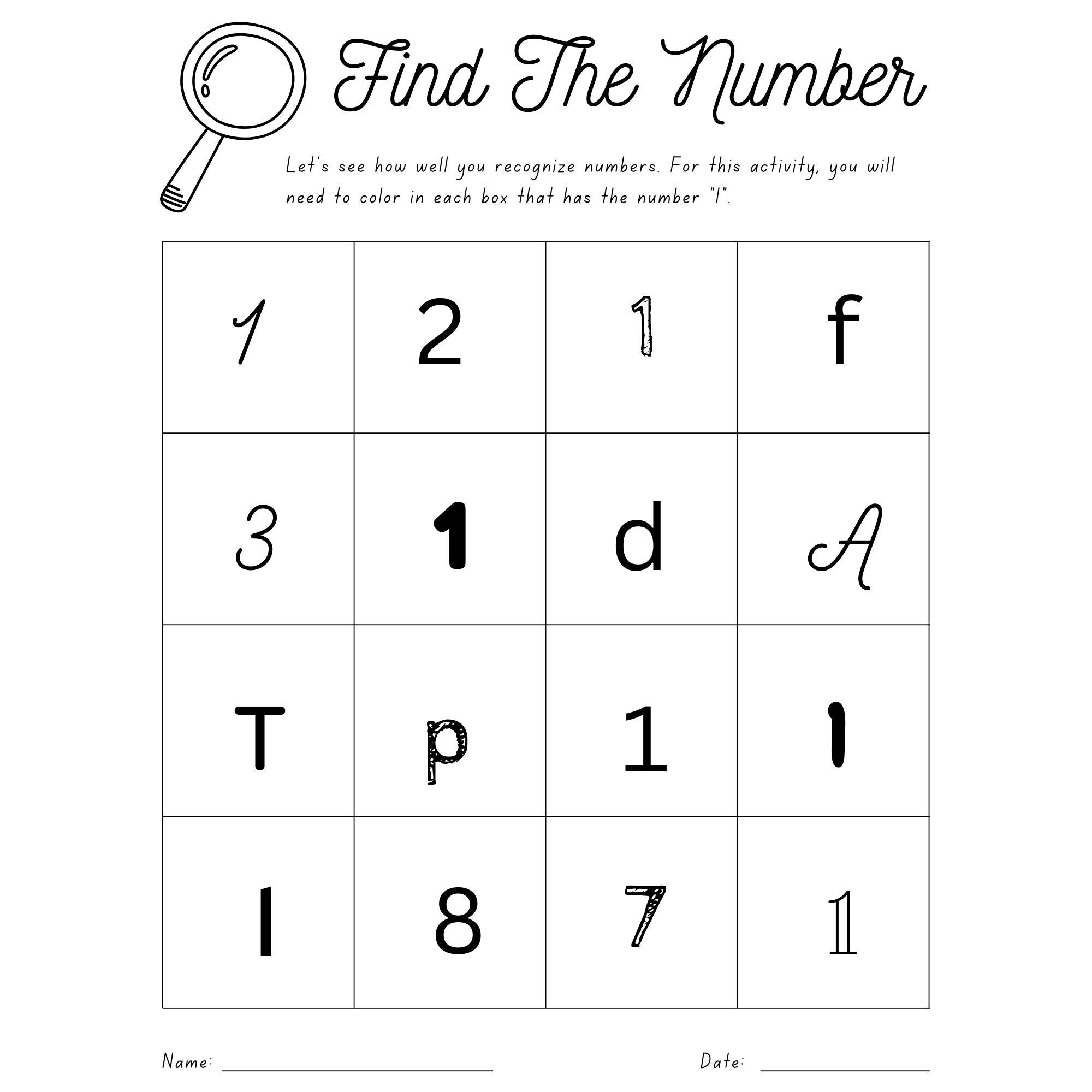 Find the Number (worksheet Activity) - Etsy