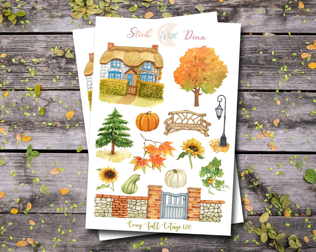Cozy Fall Cottage Sticker Sheet - Autumn House - Stickers for ...