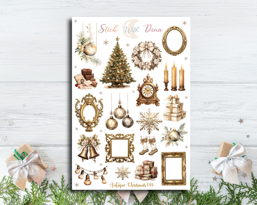 Antique Christmas Stickers Sheet | Vintage Holiday Stickers, Stationary ...