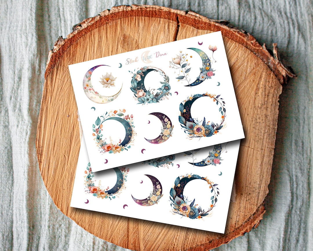 Mini Sticker Sheet | Floral Crescent Moon Stickers, Bujo Stickers ...