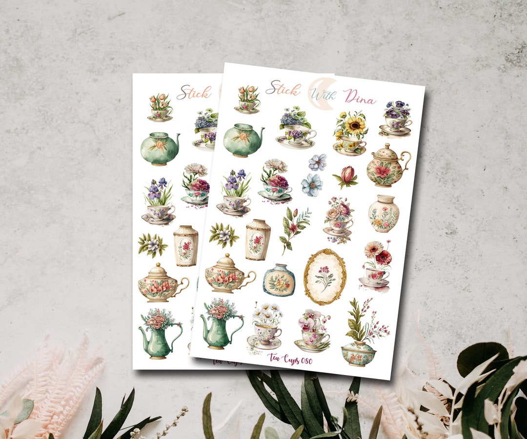 Teapot Vintage Stickers Sheet | Stationary Stickers, Bullett Journal ...